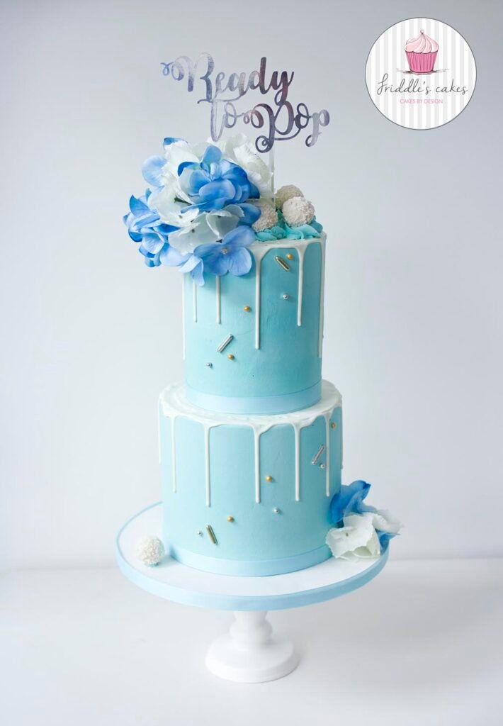 Blue baby shower cake - Friddle's Cakes