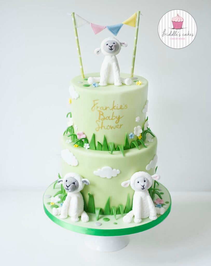 Lamb baby shower cake - Friddle's Cakes